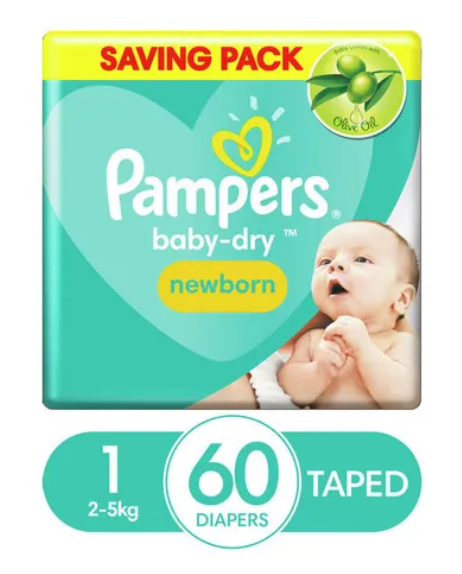 Pampers Baby Dry New Born size 1 (2-5 KG) 60 Diapers – Mumezshop